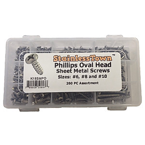 Stainless Steel Phillips Oval Sheet Metal Screw Assortment Kit