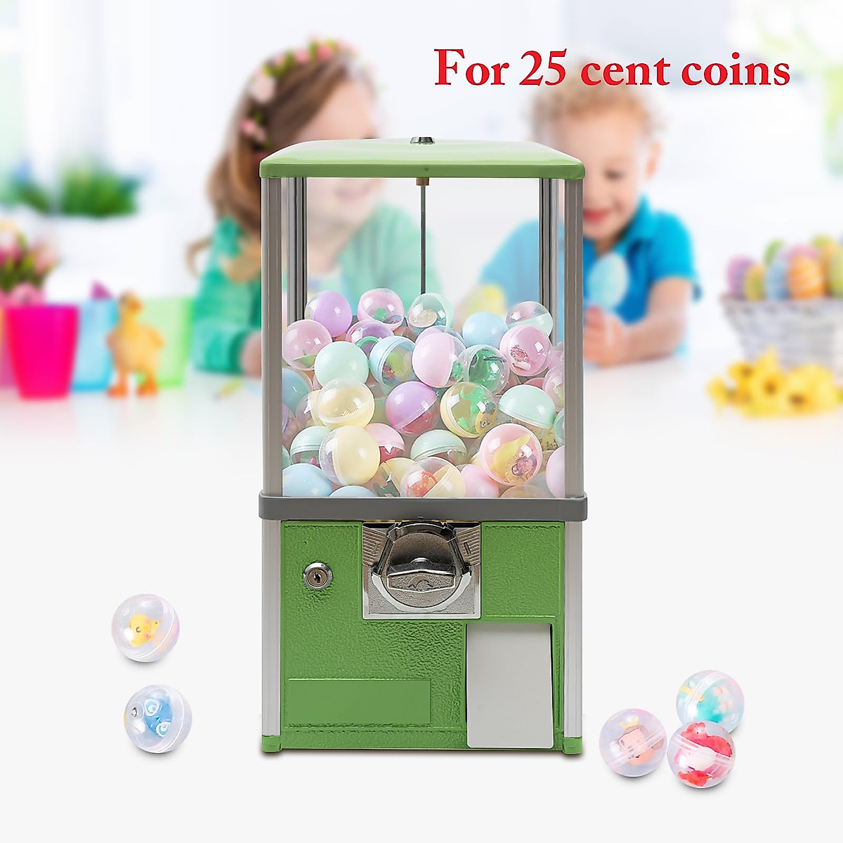 CNCEST Vending Machine, 20.87" Height Candy Gumball Machine, Huge Load Capacity Gumball Bank, Candy Vending Machine for 1.77-1.97in Gadgets, for Game Stores and Retail Stores (Green)