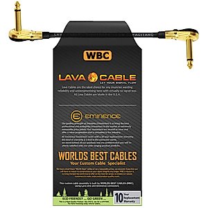 WORLDS BEST CABLES Lava Tightrope (Black) - 15 Inch - Guitar Bass Effects Instrument, S-Shaped Patch Cable with Premium Gold Plated ¼ Inch (6.35mm), Right Angle Pancake Type TS Connectors