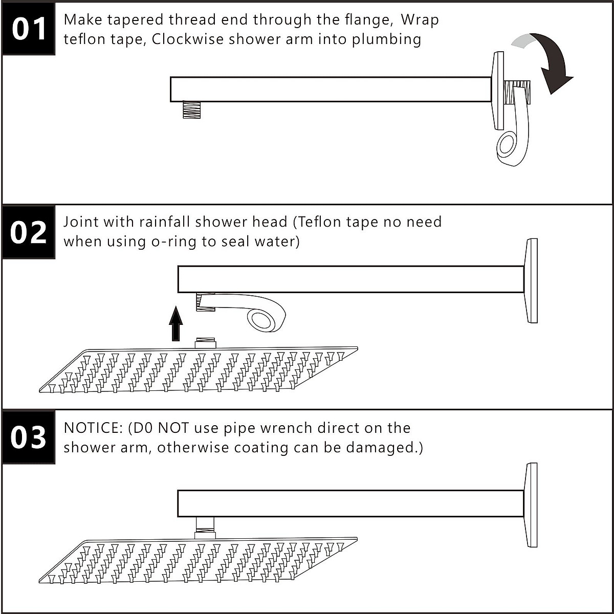 Voolan All Metal Shower Head with Extension Arm, Stainless Steel Waterfall Rainfall Showerheads, High Flow Bathroom Square Rain Shower Head (12’’ Shower Head with 16’’ Shower Arm, Brushed Nickel)