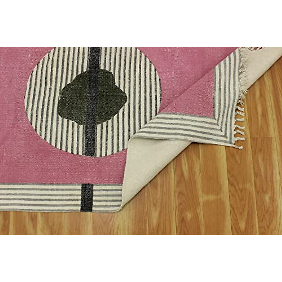 Casavani Indian Handmade Pink, Black Solid Area Rug Boho Kilim Flat Weave Indoor Hall Room Decor Carpet Throw Rug Boho Rugs for Bedroom Living Room Bathroom Balcony 2.6x8 Feet Runner