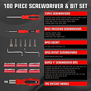 102 Piece Magnetic Screwdriver Set with Rack, Magnetic Tip, Common Repair Tools, Ideal for Gift
