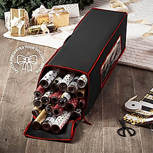 ZOBER Premium Rectangular Prism Gift wrap Storage Christmas Wrapping Paper Storage Bag- Fits 14-20 Standard Rolls Upto 40"- Slim Design for Underbed Wrapping Paper Storage Container or Closet Storage