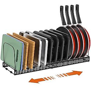 Housolution Cutting Board Organizer Rack, Expandable Baking Tray and Cookie Sheet Organizer with 14 Adjustable Dividers, Bakeware Muffin Tin Cupcake Pan Storage Organizer for Cabinet, Black