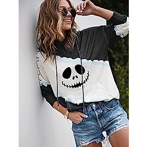 MORCHOY Womens Nightmare Before Christmas Sweatshirt, Tie Dye Style Jack Skellington Shirts Hoodie for Women (X-Xmas-Skellington, S)