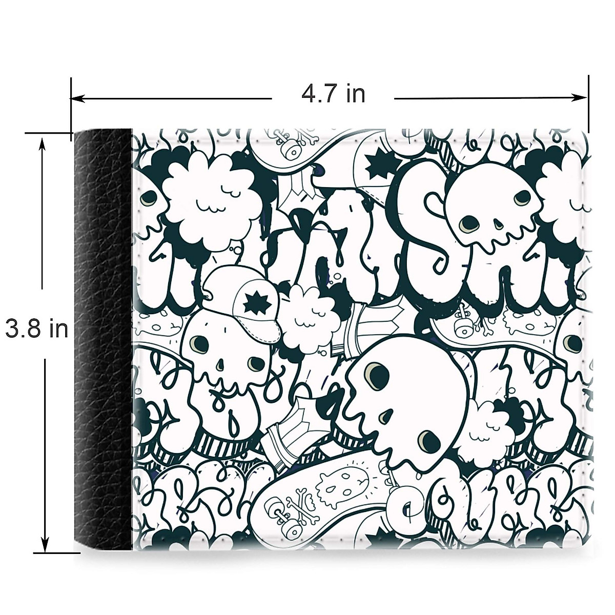 Ztion Unique Desige Pattern - Skateboard and Skull Graffiti, Slim Front Pocket Wallet Billfold RFID Blocking