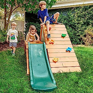Avenlur Palm Outdoor and Indoor Playground 5 in 1 Backyard Playset with Ladder, Rock Wall, 4 ft. Slide, Tent Fort, Montessori Style Play Set Climber Playhouse Toddlers, Children, Kids 2-8yr (Green)