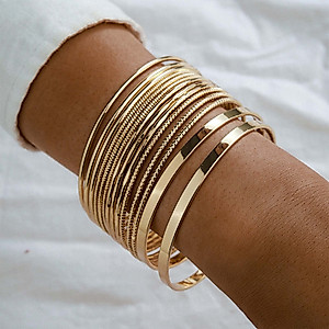 Sttiafay 14Pcs Gold Bangle Bracelet Set Indian Stackable Glossy Bracelets Multipack Wrap Bangles Costume Jewelry for Women