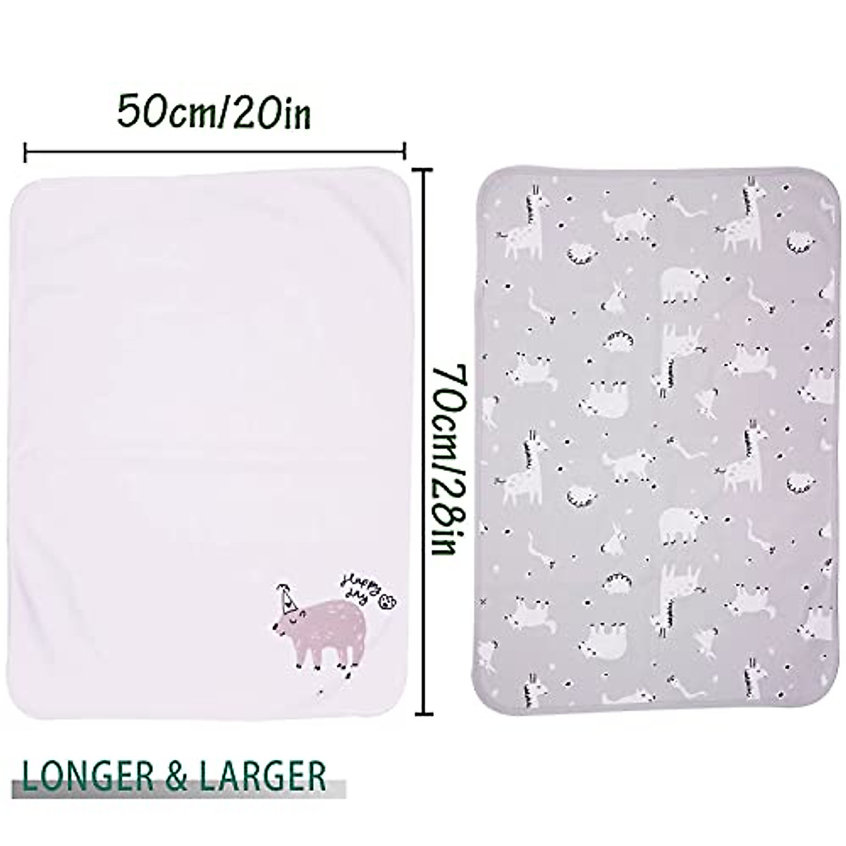 SWESEN 2 Pack Diaper Changing Pad Liners Waterproof, Portable Baby Changing Mat for Newborn Boy Girls, Soft Washable and Reusable, 20" x 28", White Bear