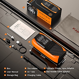 Kapopop K1 Tire Inflator Portable Air Compressor,4X Faster 150PSI & 20000mAh Cordless Air Pump for Car Tires,Bikes,Motorcycles & Balls,with Pressure Gauge,LCD Display,Emergency LED Light,Auto Shut-Off