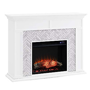 SEI Furniture Torlington Marble Tiled Touch Screen Electric 50" Fireplace w/Remote Control - White/Gray Marble