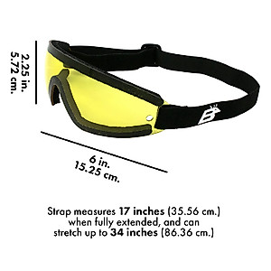 Birdz Eyewear Wing Sky Dive Skydiving Goggles with Padding Black Frame with Yellow Lens