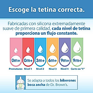 Dr. Brown's Natural Flow Level 2 Wide-Neck Baby Bottle Silicone Nipple, Medium Flow, 3m+, 100% Silicone Bottle Nipple, count 6 (Pack of 1)