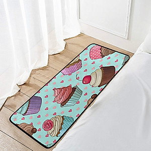 Cupcakes Kitchen Rug Dessert Door Mat Bath Runner Rug Home Decor Floor Mat Non-Slip Carpet for Kitchen Living Bedroom 39 x 20 Inch