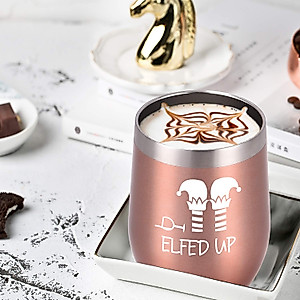 GINGPROUS Christmas Funny Wine Tumbler Set, 12 Oz Stainless Steel Wine Tumbler for Women Friends Men, Gift Idea for Christmas Xmas Wedding Party, Set of 4, Rose Gold