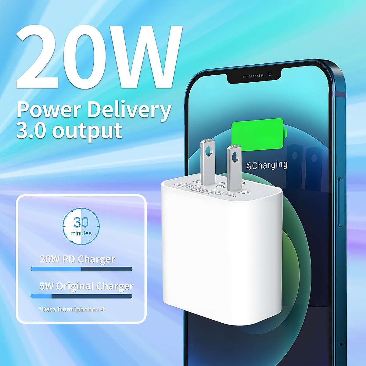 iPhone 20W USB-C Charger Block with PD Fast Charging Capability, Type C Wall Charger Compatible with iPhone 15 Pro Max/14/13/iPad [2 Pack]