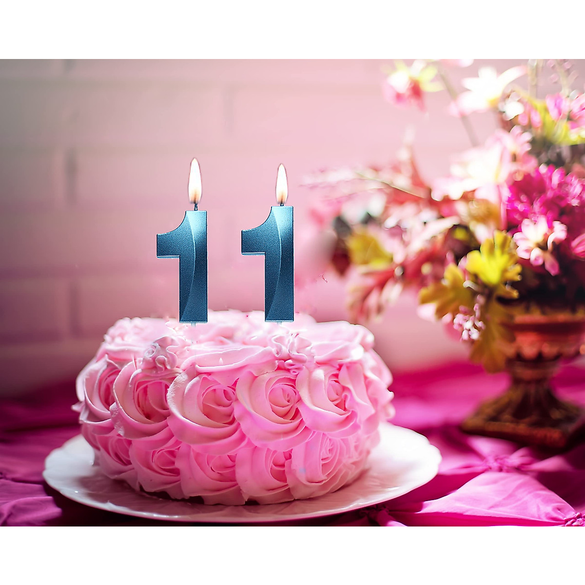 Blue 11th Birthday Candles,Gold Number 11 Cake Topper for Birthday Decorations Party Decoration