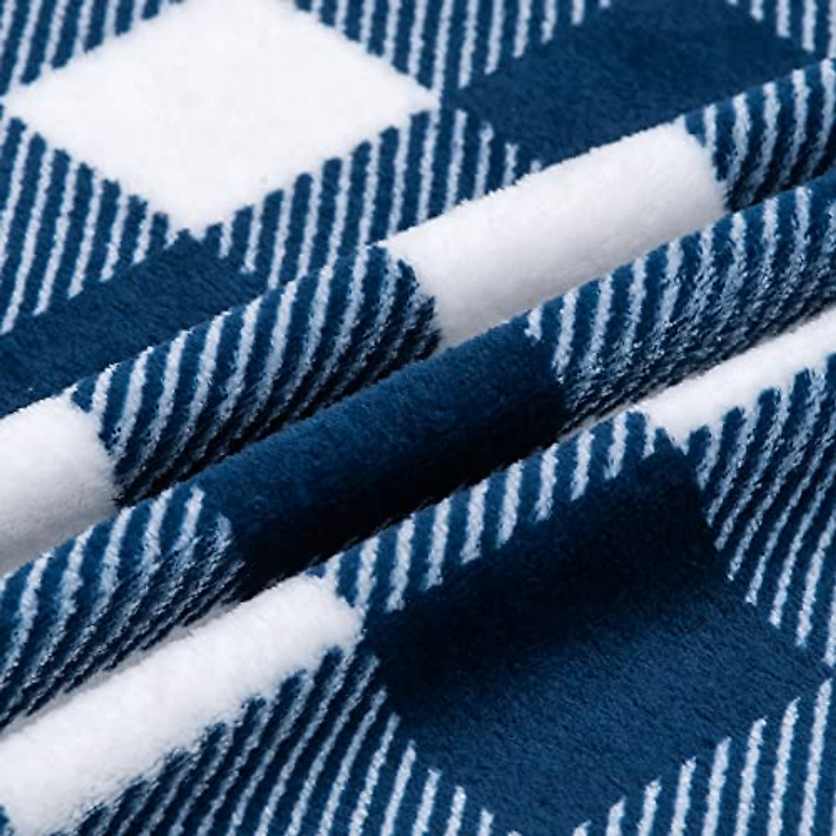BEDELITE Fleece Throw Blanket for Couch Sofa Bed, Buffalo Plaid Decor Navy and White Checkered Blanket, Cozy Fuzzy Soft Lightweight Warm Blankets for Spring and Summer