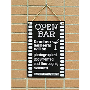 CARISPIBET Open Bar | Home Decoration Sign Kitchen Decorative Party Signs 12" x 8"