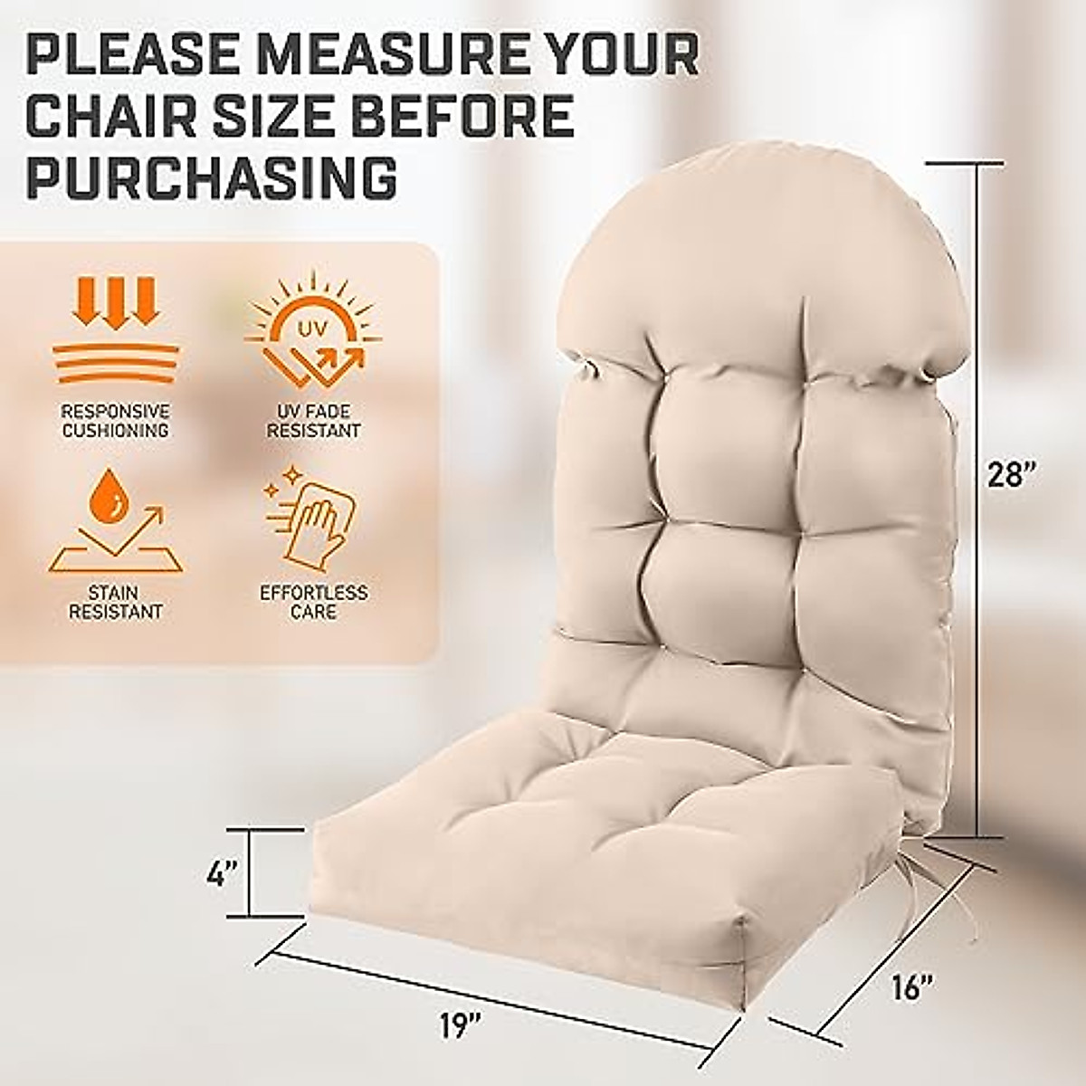 FUNBERRY Adirondack Chair Cushion,Outdoor Chair Cushions,Improved Comfy Patio Chair Cushions,Rocking Chair Cushion,Cushions for Adirondack Chairs,High Back Patio Chair Cushions