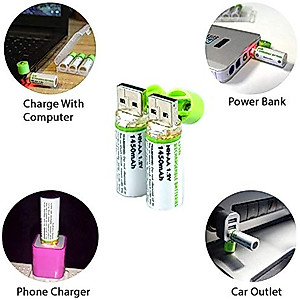 GreenEarth USB Rechargeable AA Batteries | 1450 mAh | Quick Charge USB Charger | 500 Cycles Reusable | NiMH Double A 1.2v (2 Pack)