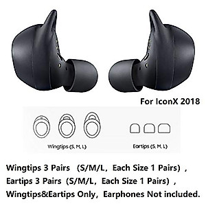 BLLQ Replacement for Samsung Gear IconX (2018 Edition) Ear Tips Wingtips 12 PCS Accessories, Silicone Earhooks Earbuds Cover Eargels Eartips Compatible with Gear IcoonX, Black 12pcs