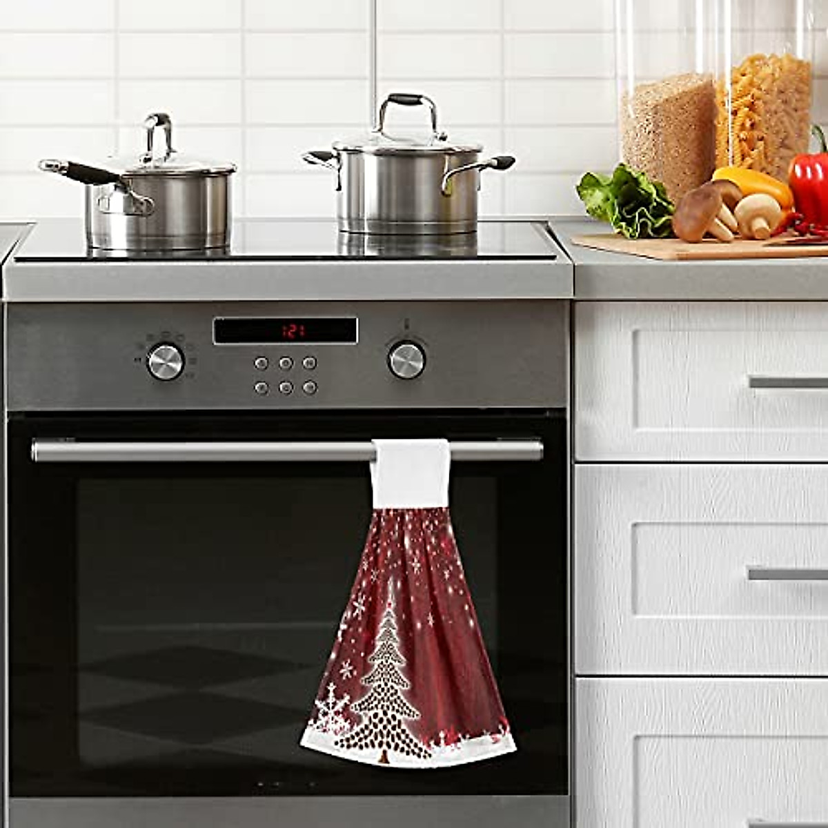 SUABO Christmas Tree Hanging Kitchen Towel 2pcs Home Decorative Tie Towels Soft Hand Towels Loop for Bathroom Farmhouse Housewarming Tabletop, 12x17Inches