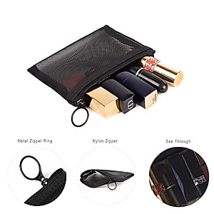 Patu Mini Zipper Mesh Bags, 4" x 5", Size S / A7, 5 Pieces, Beauty Makeup Lipstick Cosmetic Accessories Organizer, Small Travel Kit Storage Pouch, Black