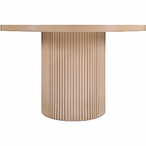 Meridian Furniture 728Oak-T Belinda Collection Mid-Century Modern Dining Table, Solid Wood Base, Natural Finish Oak Wood Veneer MDF Top, Round Top, Fluted Base, 48" W x 48" D x 31" H, Oak