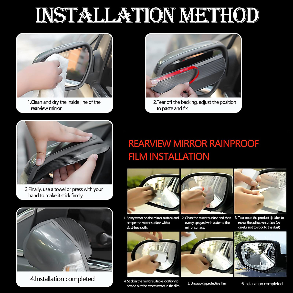 2PCS Car Rear View Mirror Rain Visor Guard, Universal Side Mirror Rain Guard, Car Rearview Mirror Film Rainproof Waterproof Mirror Film