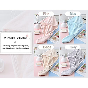 SYMGILA Microfiber Hair Towel Wrap, Hair Turbans for Wet Hair, Drying Hair Wrap Towels for Curly Hair Women Anti Frizz 2 Pack (Grey/Beige)