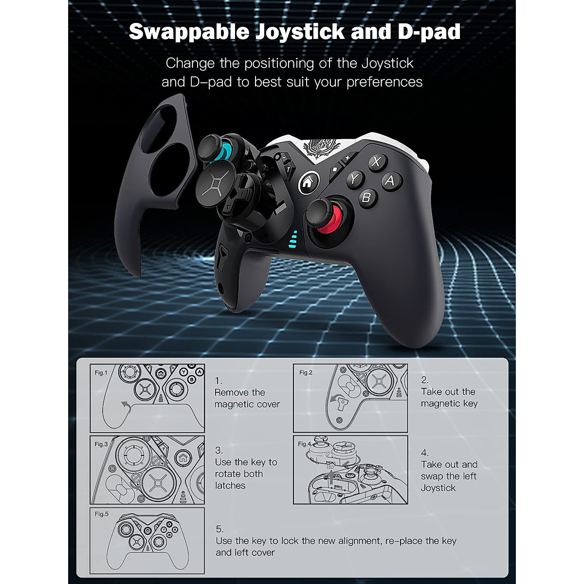 NexiGo Elite Switch Pro Controller with 4 Back Buttons, Swappable D-pad & Left Joystick, Trigger Stops, Turbo, Dual Vibration, Bluetooth, for Nintendo Switch/Lite/OLED
