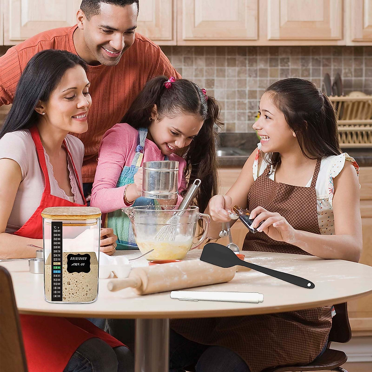 Uprony Sourdough Starter Jar Kit 38 Oz Wide Mouth Sourdough Container with Blackboard Stickers, Marker Pen, Silicone Scraper for Bread Baking Sour Dough Jar