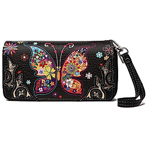 Colorful Butterfly Spring Western Style Fashion Purse Women Wristlets Wallet (Black)