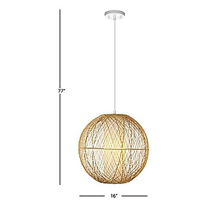 Globe Electric 61014 1-Light Pendant, Natural Rattan Shade, White Inner Fabric Shade, Designer White Cloth Cord, Bulb Included