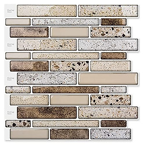 Art3d Peel and Stick Brick Kitchen Backsplash Self-Adhesive Wall Tile Stone Design, 10 Sheets (Brown)
