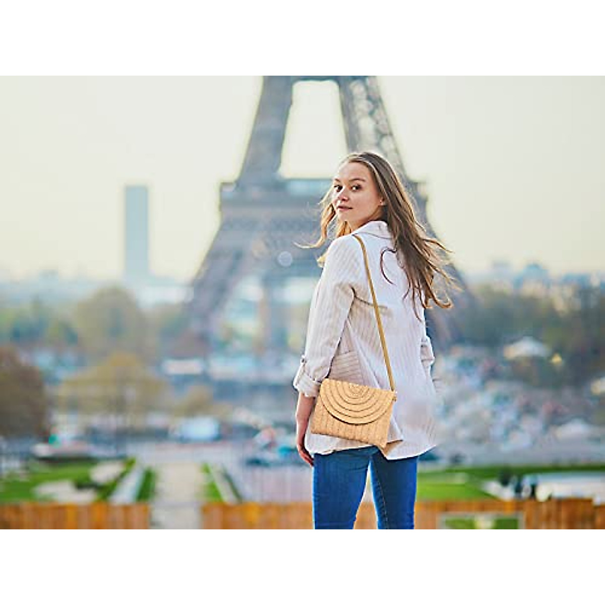 QRZEK Straw Crossbody Bag Straw Shoulder Bag Casual Beach Straw Handmade Bag for Women