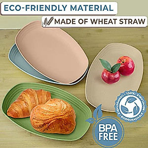 4Pcs Wheat Straw Plates and Bowls Sets - 11 Inch Dishwasher Safe Plates Microwave Safe Plastic Dinnerware Set - Unbreakable Dishes Wheat Straw Utensils - Kids Dinnerware Storage Set Reusable Plates