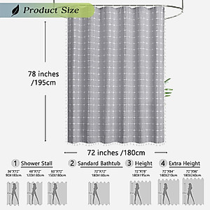 Boho Long Shower Curtain, 72x78 Inches Long Linen Thick Fabric Shower Curtain with Tassels,Tall Modern Farmhouse Neutral Textured Cloth Shower Curtains for Bathroom, Water Repellent, 72x78, Gray/Grey