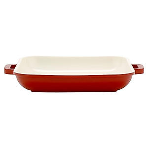 Heiss® Energy-Efficient Cast Aluminum Mini Square Grill Pan for Serving, 10 Ounce, 6" x 6", Red/White