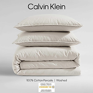 Calvin Klein - Queen Duvet Cover Set, Washed Cotton Percale Bedding, Luxuriously Soft Home Decor (Washed Percale Light Beige, Queen)