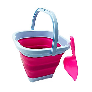 SAMMART 5L (1.3 Gallon) Collapsible Rectangular Handy Basket/Bucket (Cool Blue/Flamingo (Set of 2))