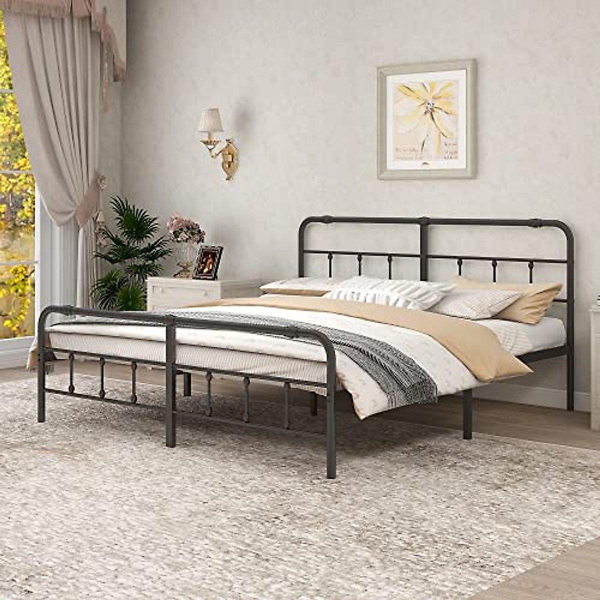 ZIRUWU King Size Metal Platform Bed Frame with Headboard Footboard Extra Strong Support No Box Spring Needed Noise Free Easy Assembly Black