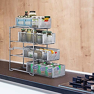 2 Pack - Simple Trending Stackable 2-Tier Under Sink Cabinet Organizer with Sliding Storage Drawer, Silver