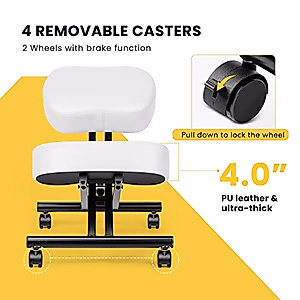 Ergonomic Kneeling Chair Adjustable Stool with Thick Foam Cushions and Smooth Gliding Casters for Home, White