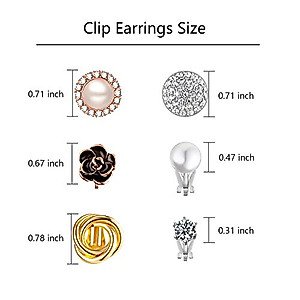 Wremily 8 Pairs Clip Earrings Set for Women Rose Flower CZ Simulated Pearl Gold Knot Clip Earrings with Rubber Pads Non Pierced Hypoallergenic Clip on Earrings Jewelry