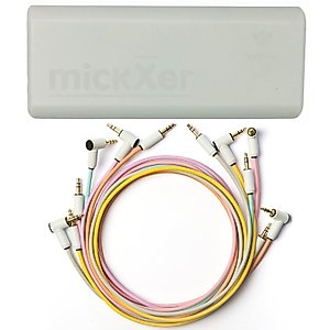 myVolts mickXer with Candycord Audio Cables - 5-way Cool Grey Passive Mixer with Noise Filtering and Candycord 6-Pack, Straight to Angled Mini Jack, 70cm, Peach, Pink, Purple, Grey, Green, Yellow