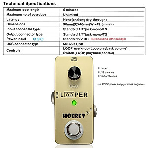 HOEREV Guitar Mini Loop Effector Looper Samplers Effects Tuner For Electric Acoustic Guitar Bass Pedals 9 Loops Stations, Color Gold