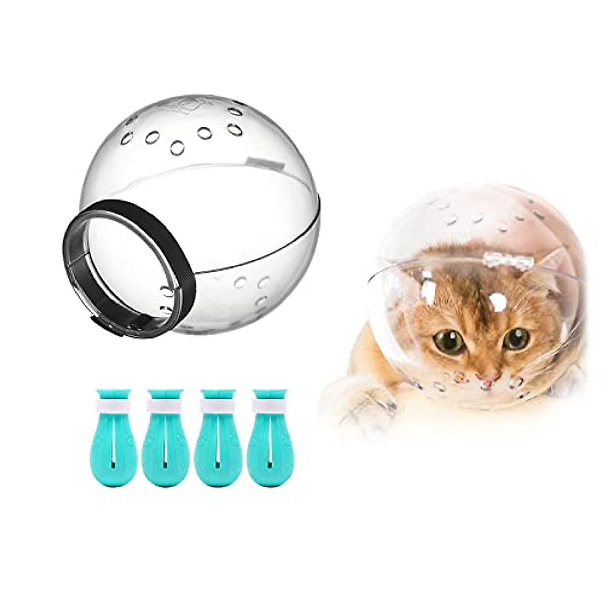 Augegel Cat Muzzle for Grooming,Bubble Muzzle and Boots for Nail Trimming,Cat Grooming Mask with Anti Bite,Cat Astronaut Helmet,Cat Breathable Muzzle and Silicone Paw Covers