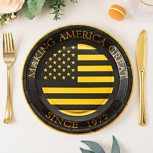 Crisky 50th Birthday Plates Black and Gold Dessert, Buffet, Cake, Lunch, Dinner Plates for 50th Birthday Decorations Party Supplies, Making Great Since 1975. 50 Count, 9" Plate